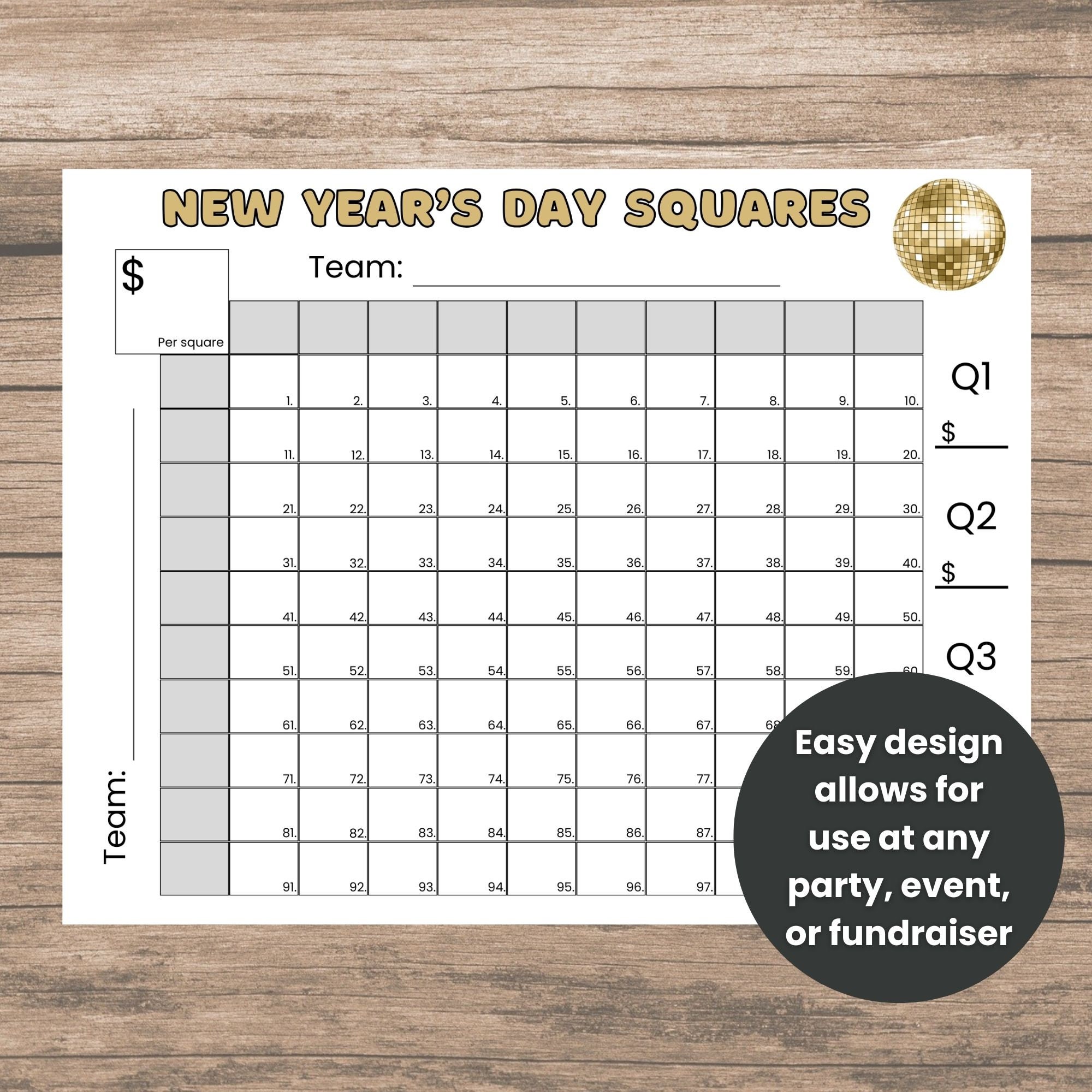 New Year's Day Squares Game, Football Squares Game, Football Betting ...