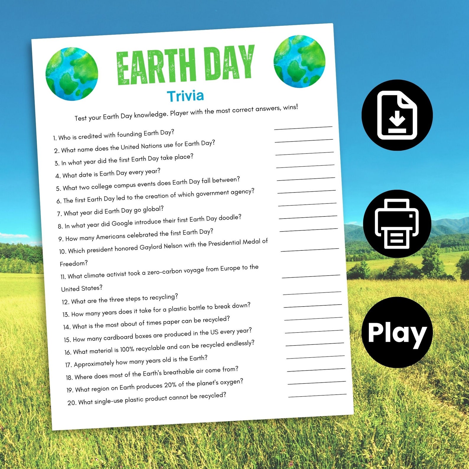 Earth Day Trivia Printable for Teens and Adults, Earth Day Fill in the ...