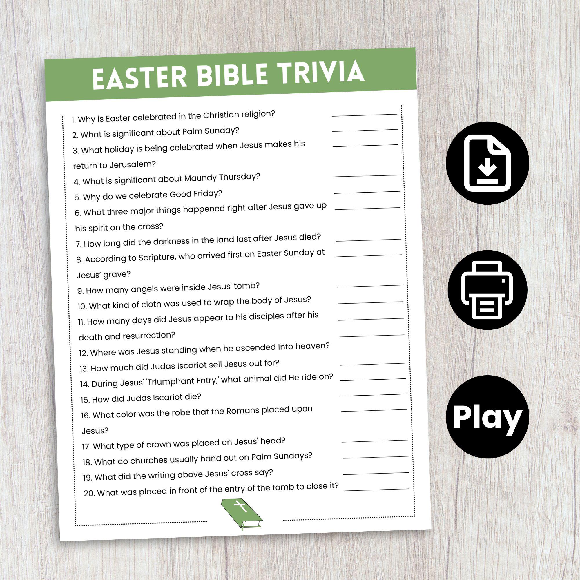 Easter Bible Trivia Game, Holy Week Printable, Easter Sunday School ...