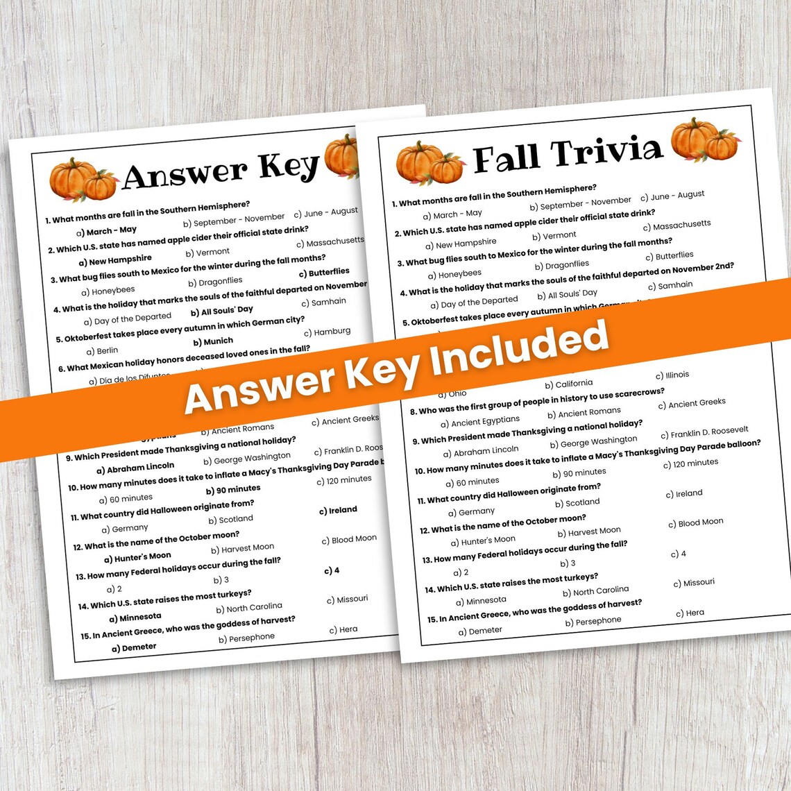 Fall Trivia Game, Holiday Trivia Game, Autumn Trivia Game, Fall Trivia ...