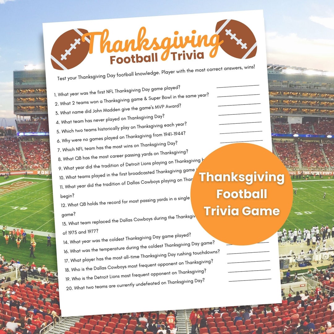 Thanksgiving Football Trivia Game, Football Trivia, Trivia Game, Adult ...