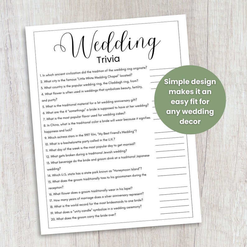 Wedding Trivia Game, Bridal Shower Trivia, Wedding Table Games ...