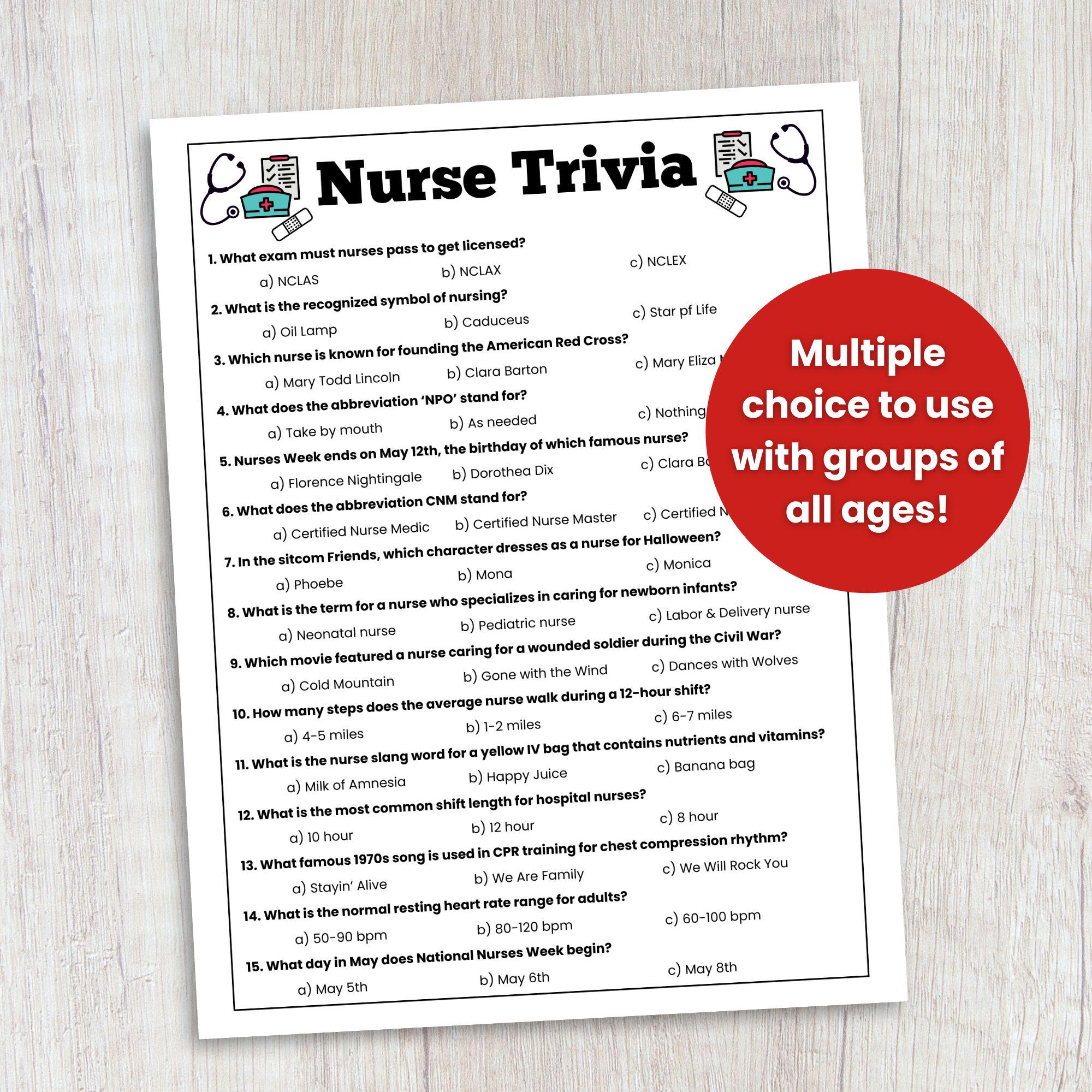 Nurse Trivia Game, Nurse Themed Games, Healthcare Trivia, Nurses Week ...
