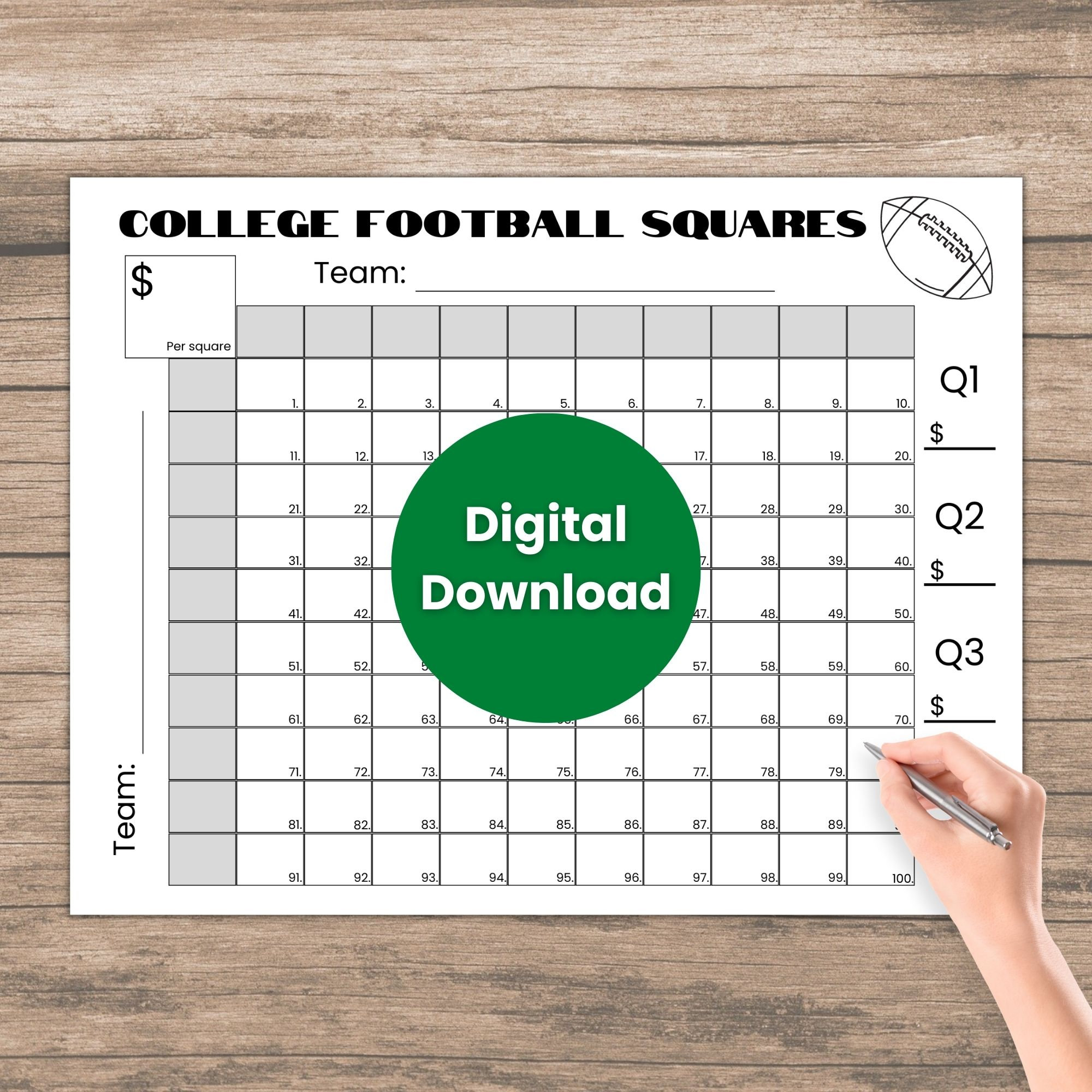 College Football Squares Game Printable, Football Fundraiser, Football ...