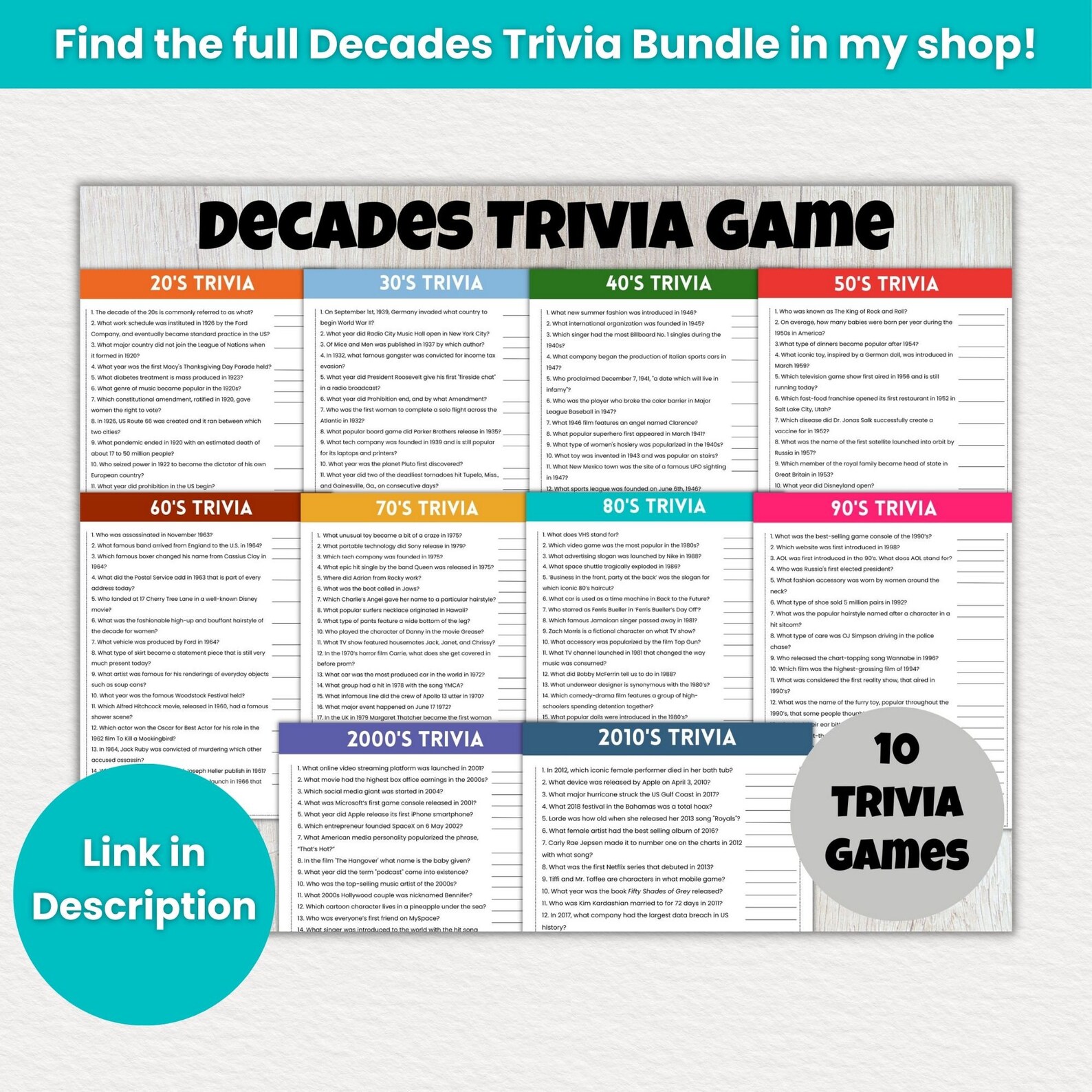 80s Trivia Game, 80s Theme Party Game, Decades Trivia, Birthday Trivia ...