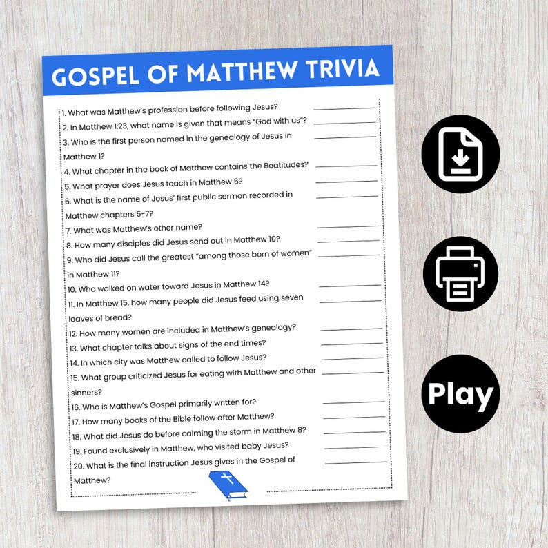 Gospel of Matthew Bible Trivia Game, Church Games, Womens Ministry ...