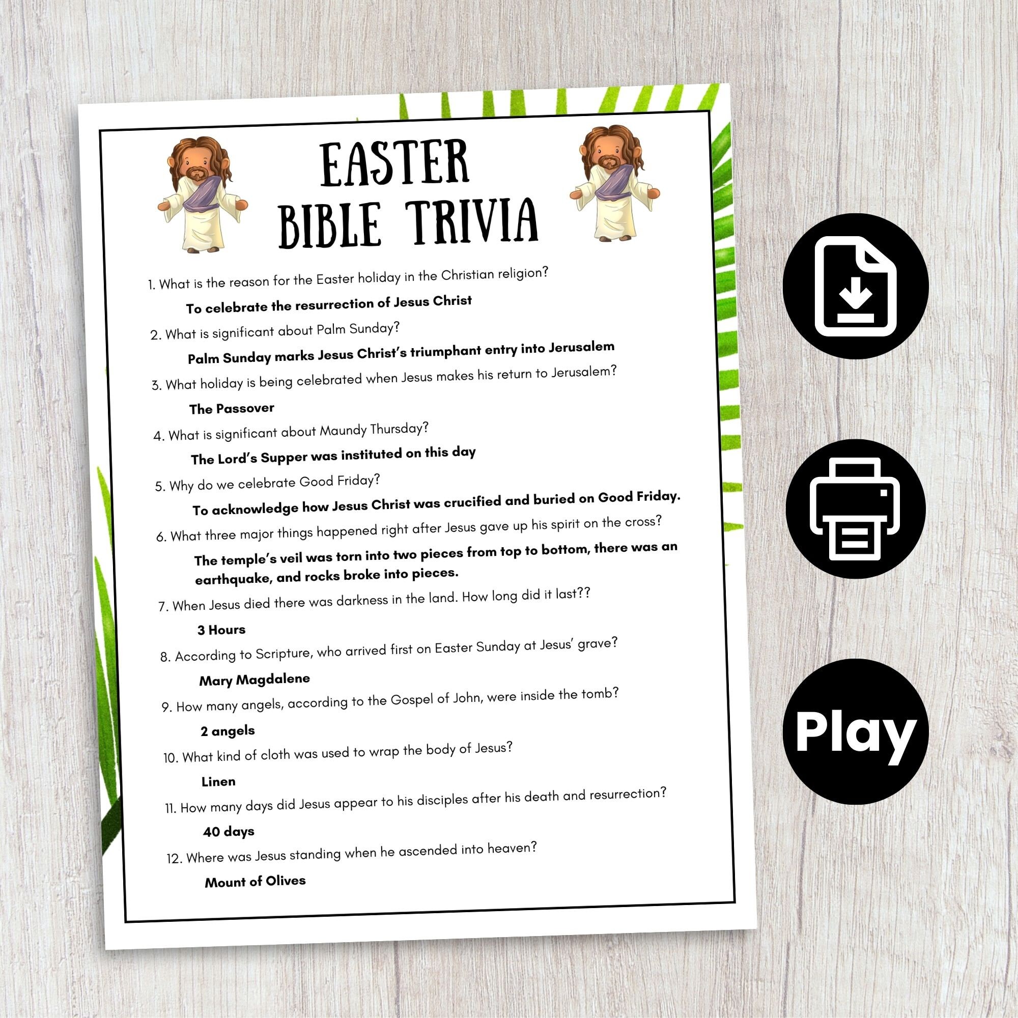 Easter Bible Trivia Game Printable, Christian Easter Games, Sunday ...