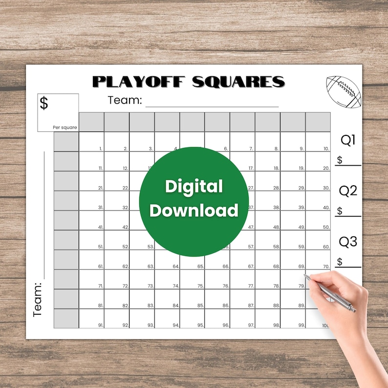 Playoff Squares Game, Football Squares Game, 100 Squares Game, Football ...