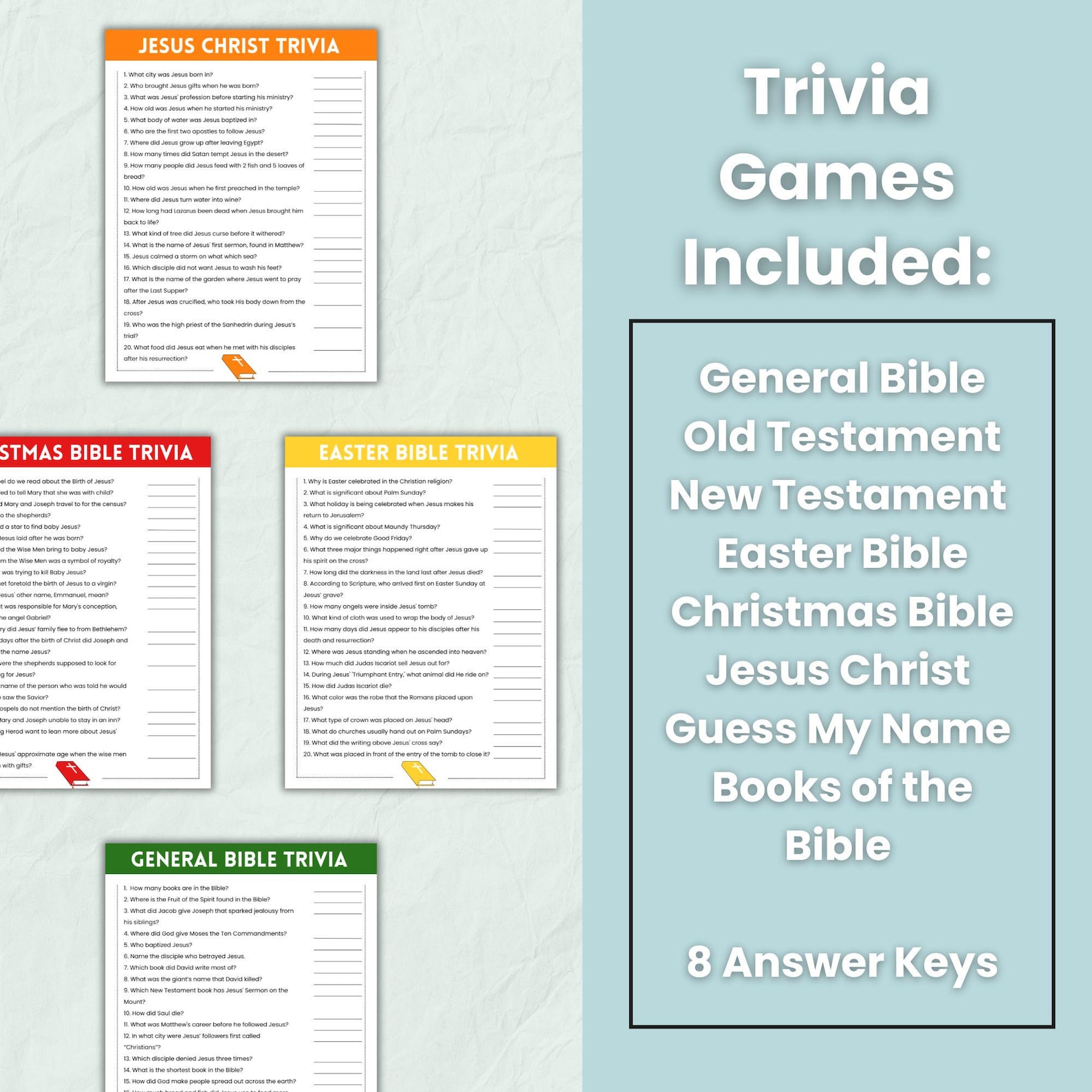 Bible Trivia Games Bundle, New Testament Trivia, Old Testament Trivia ...