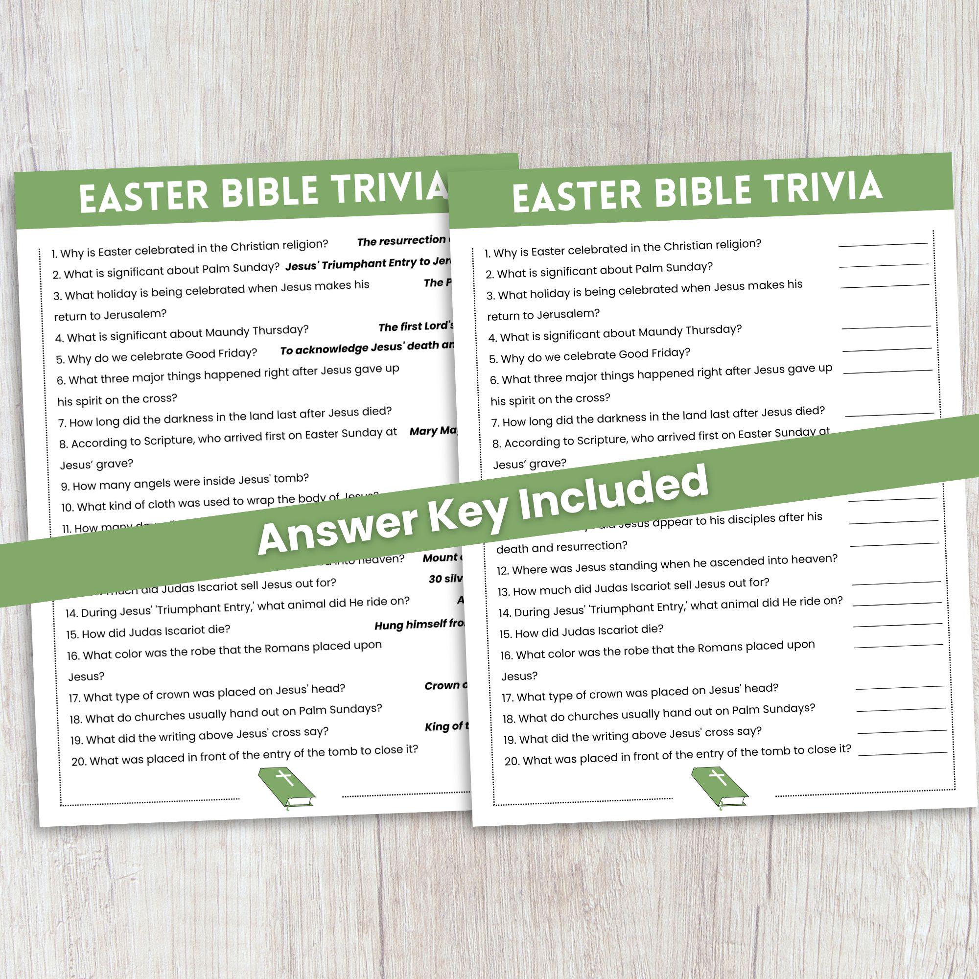 Easter Bible Trivia Game, Holy Week Printable, Easter Sunday School ...