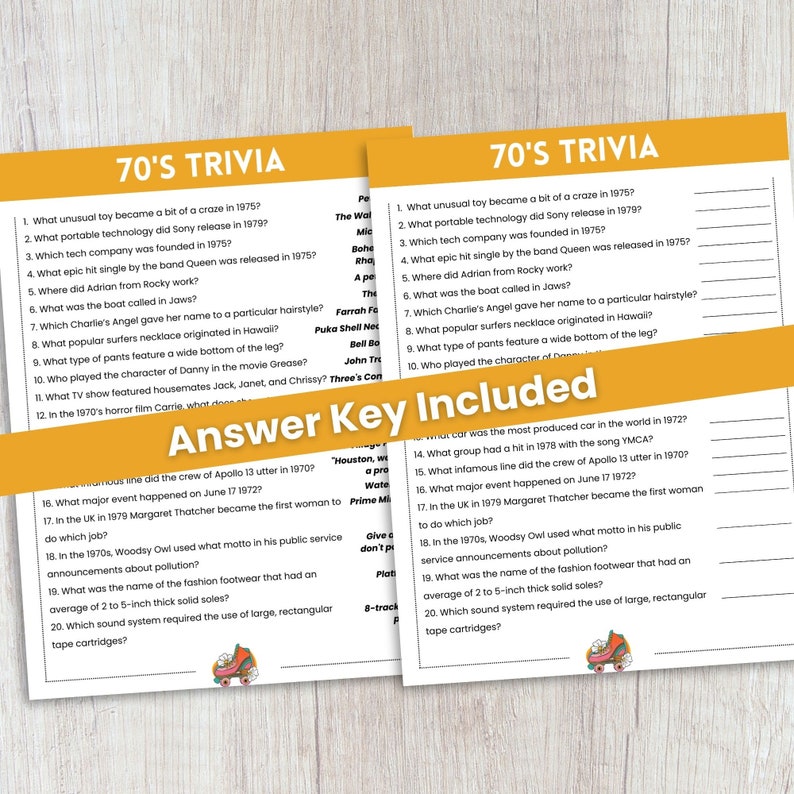 70s Trivia Game, 70s Theme Party Game, Decades Trivia, Class Reunion ...