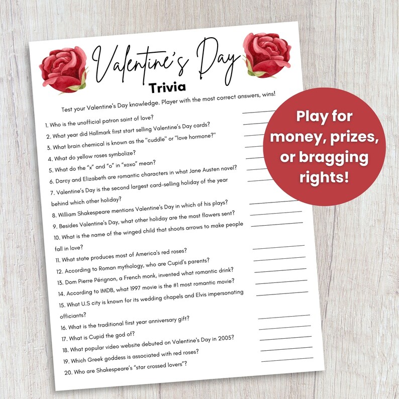 Valentines Day Trivia Game, Galentines Trivia, Holiday Trivia Game ...