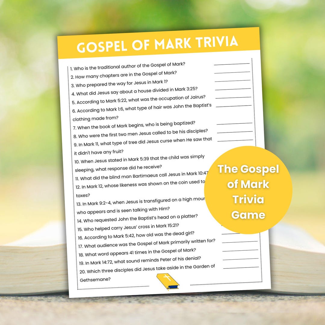 The Gospel of Mark Bible Trivia Game, Church Games, Womens Ministry ...