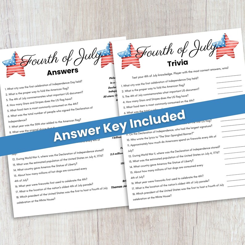 4th of July Trivia Game, 4th of July Printable Games, Trivia Questions ...