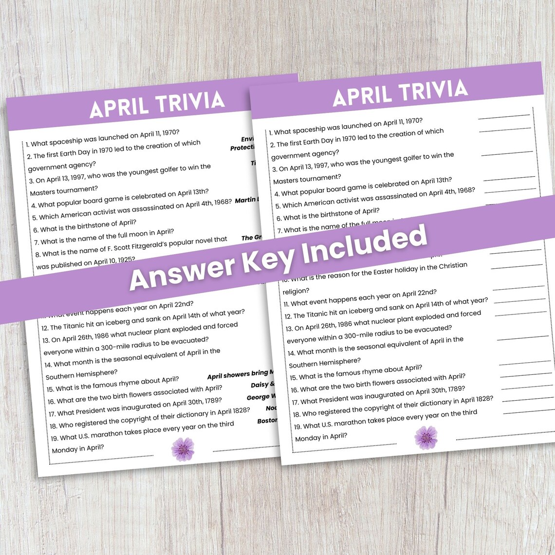April Trivia Game, Spring Trivia Game, Easter Trivia, April Games ...