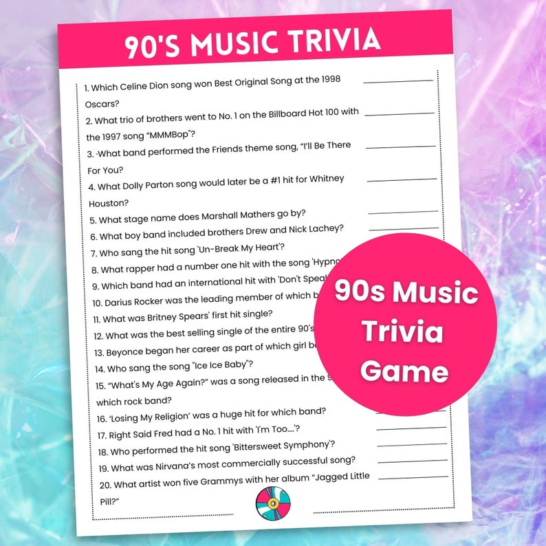 90s Music Trivia Game, 90s Theme Party Game, 90s Trivia, Trivia Game ...