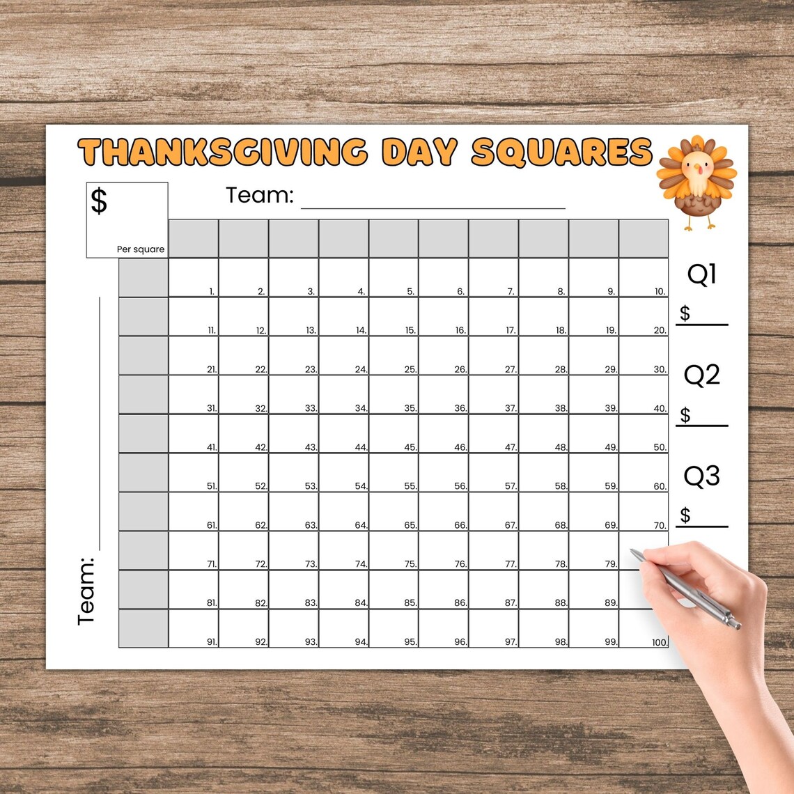 Thanksgiving Day Squares Game, Football Squares Game, Football Betting ...