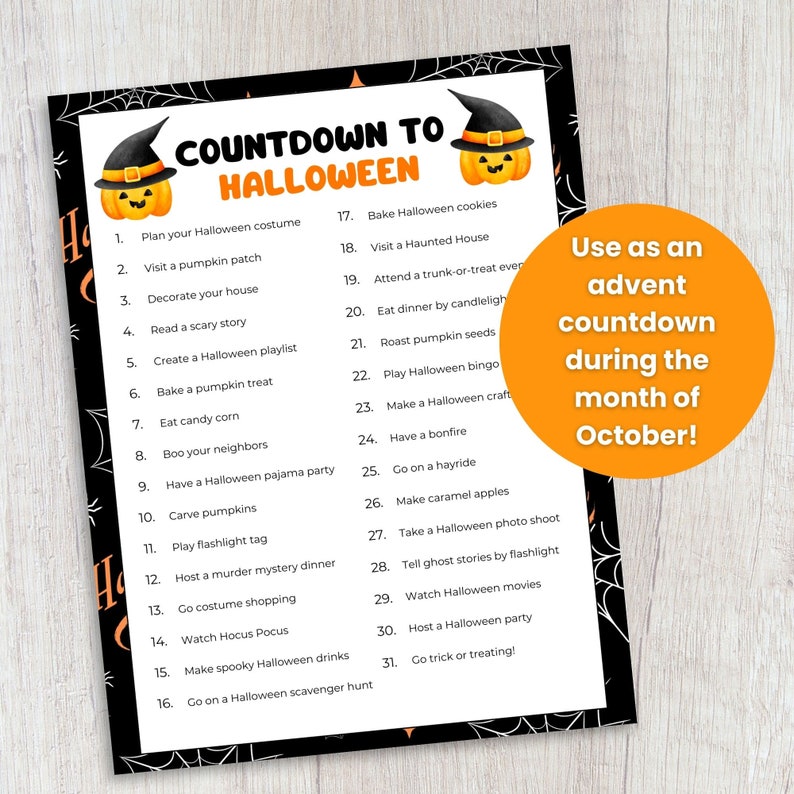 Printable Halloween Countdown Calendar for Kids, Kids Halloween Advent ...