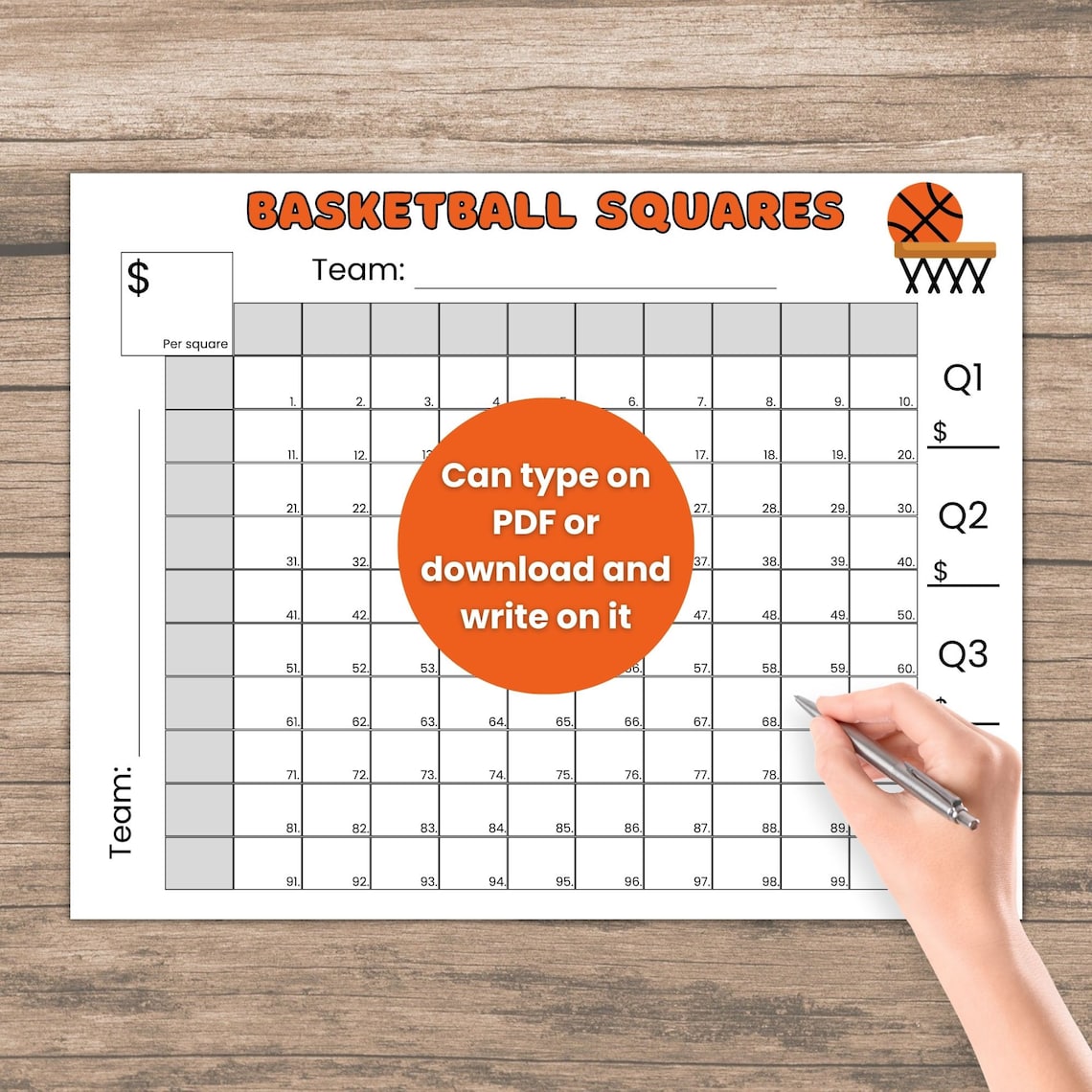 Editable Basketball Squares Game Printable, Basketball Fundraiser ...