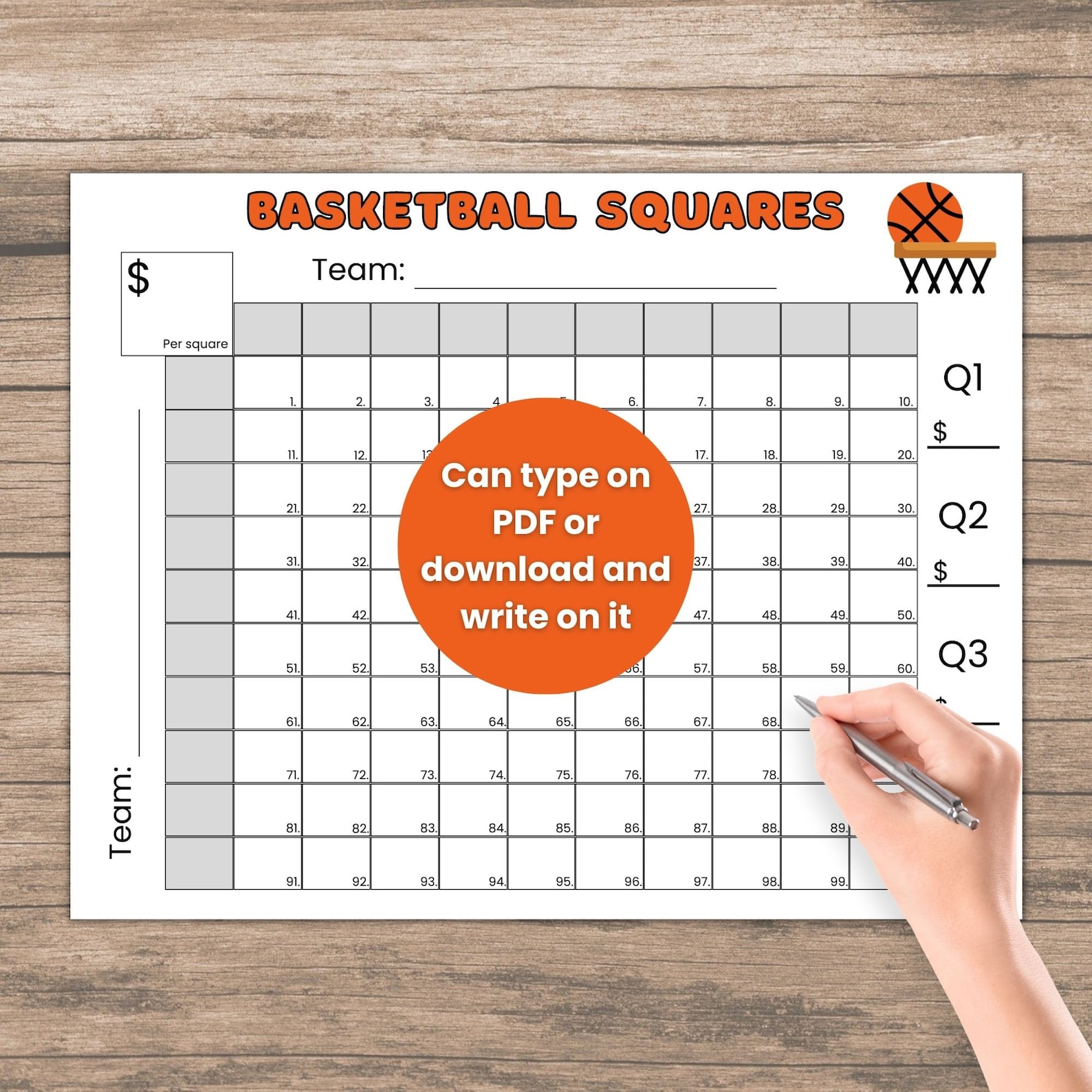 Editable Basketball Squares Game Printable, Basketball Fundraiser ...
