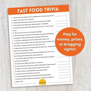 Fast Food Trivia, Trivia Game for Kids and Adults, Trivia Night, Family ...