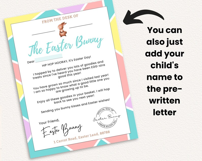 Easter Bunny Letter Editable Letter From the Easter Bunny - Etsy