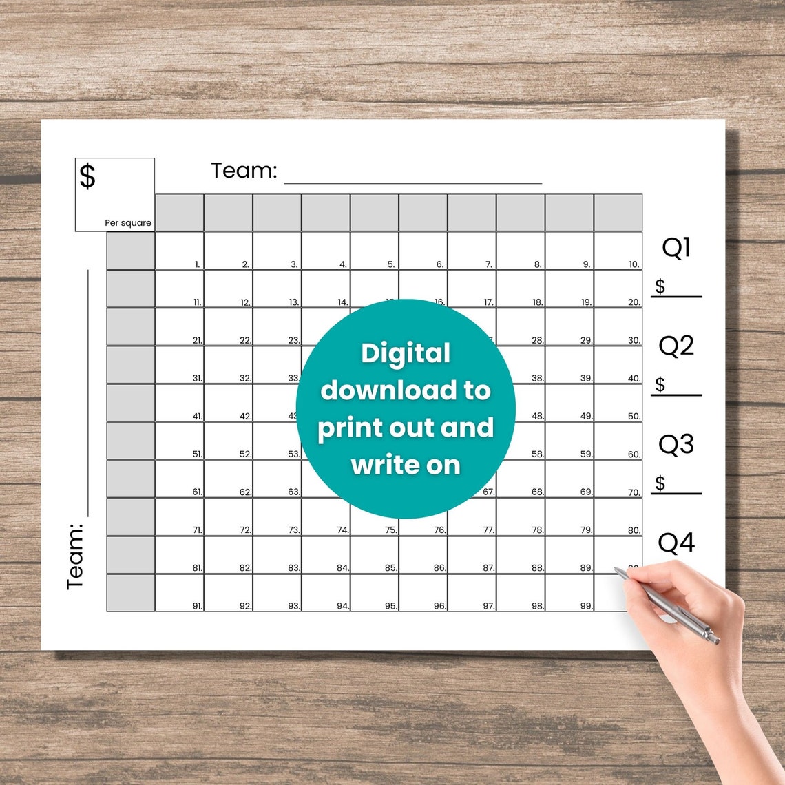 100 Squares Game Printable Poster Size 36x24 Inches, Good for ...