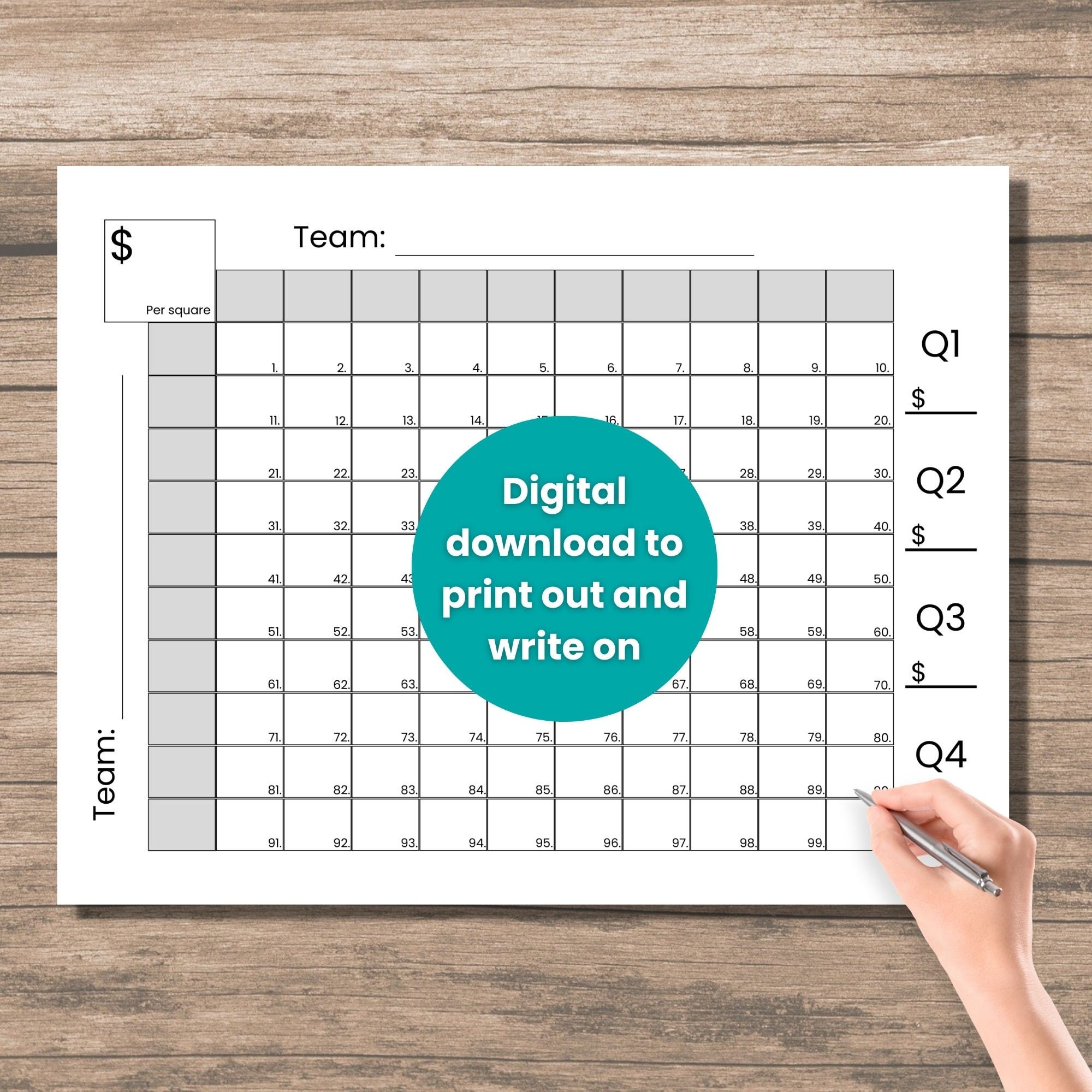 100 Squares Game Printable Poster Size 36x24 Inches, Good for ...