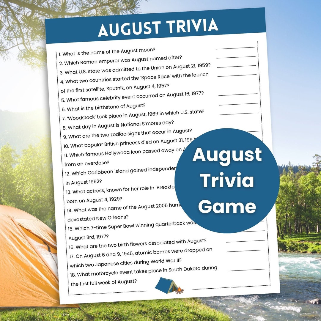 August Trivia Game, Summer Trivia, Trivia Night, Trivia Game for Kids ...