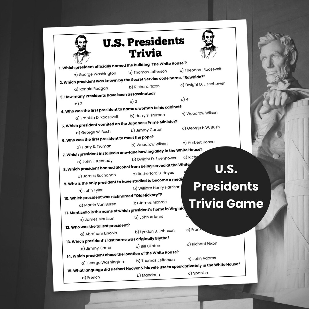 US Presidents Trivia Game, Presidents Day Game, US History Game, Team ...