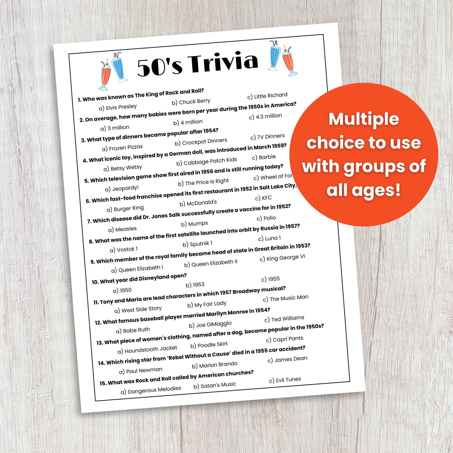 50s Trivia Game, 50s Theme Party Game, Decades Trivia, Team Building ...