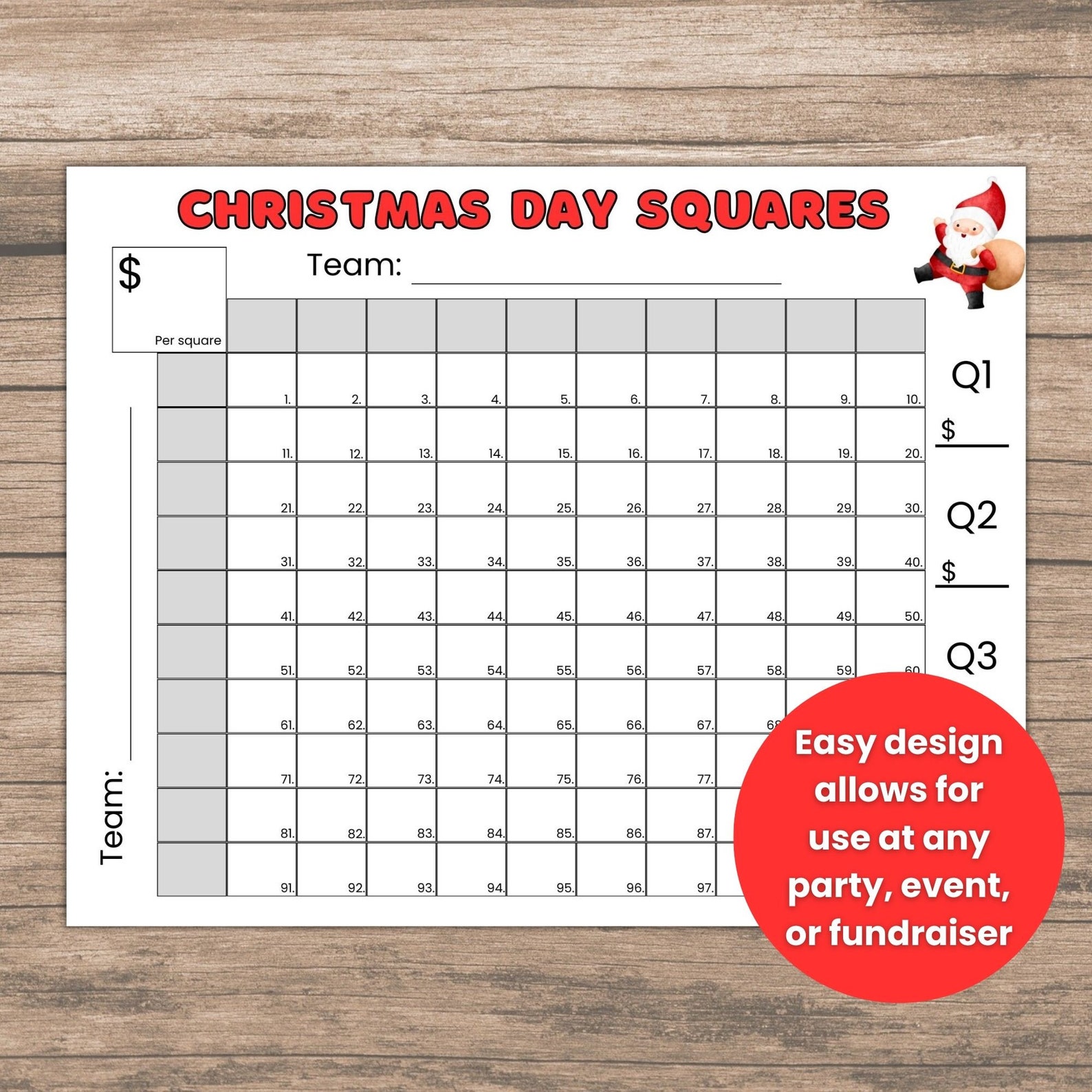 Christmas Day Squares Game, Football Squares Game, Football Betting ...
