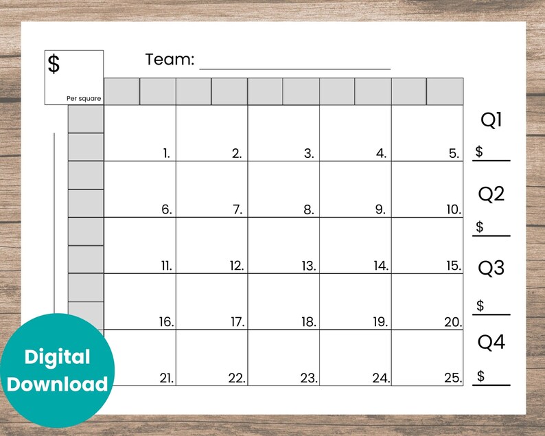 25 Squares Game Blank Template for Fundraisers Sports Games - Etsy