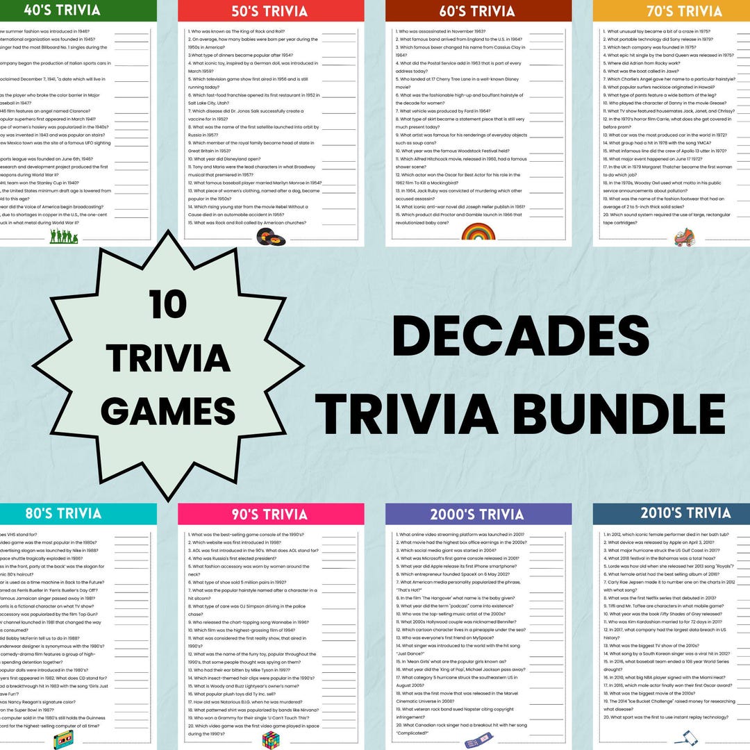 Decades Trivia Game, Trivia Questions, Pub Trivia, Adult Trivia ...
