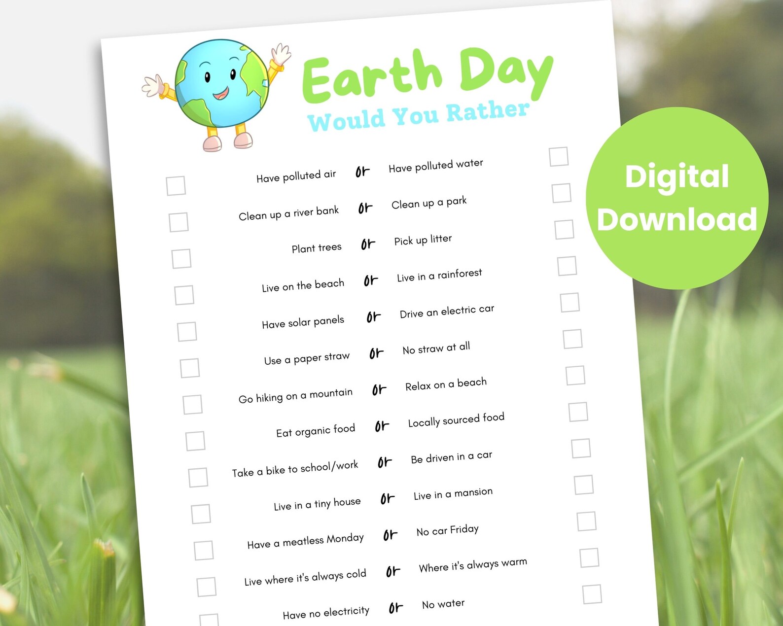 Earth Day Would You Rather Game, Earth Day Printable Game for Kids and ...