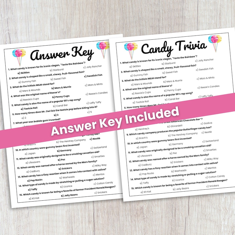 Candy Trivia Game, Printable Candy Trivia, Candy Game, Food Trivia ...