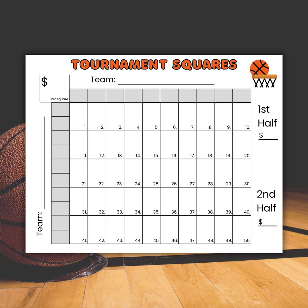 Tournament 50 Squares Game, College Basketball Squares Game, NCAA ...