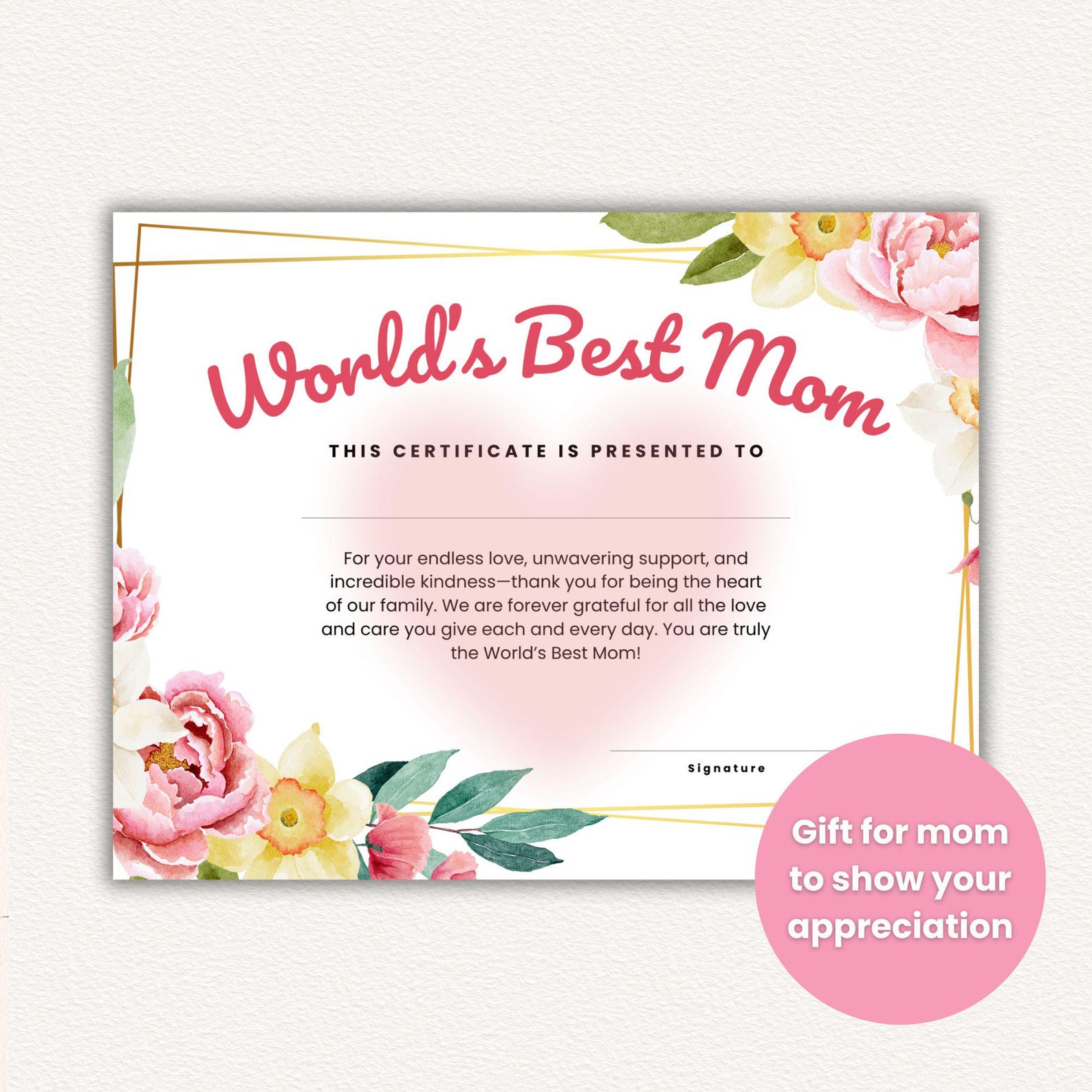 Editable World's Best Mom Certificate, Mom Certificate, Meaningful Mom ...