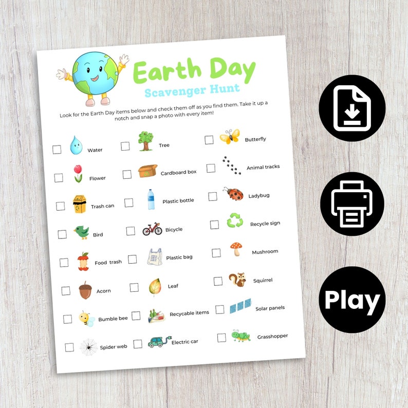 Earth Day Scavenger Hunt for Kids, Earth Day Activities, Outdoor Photo ...