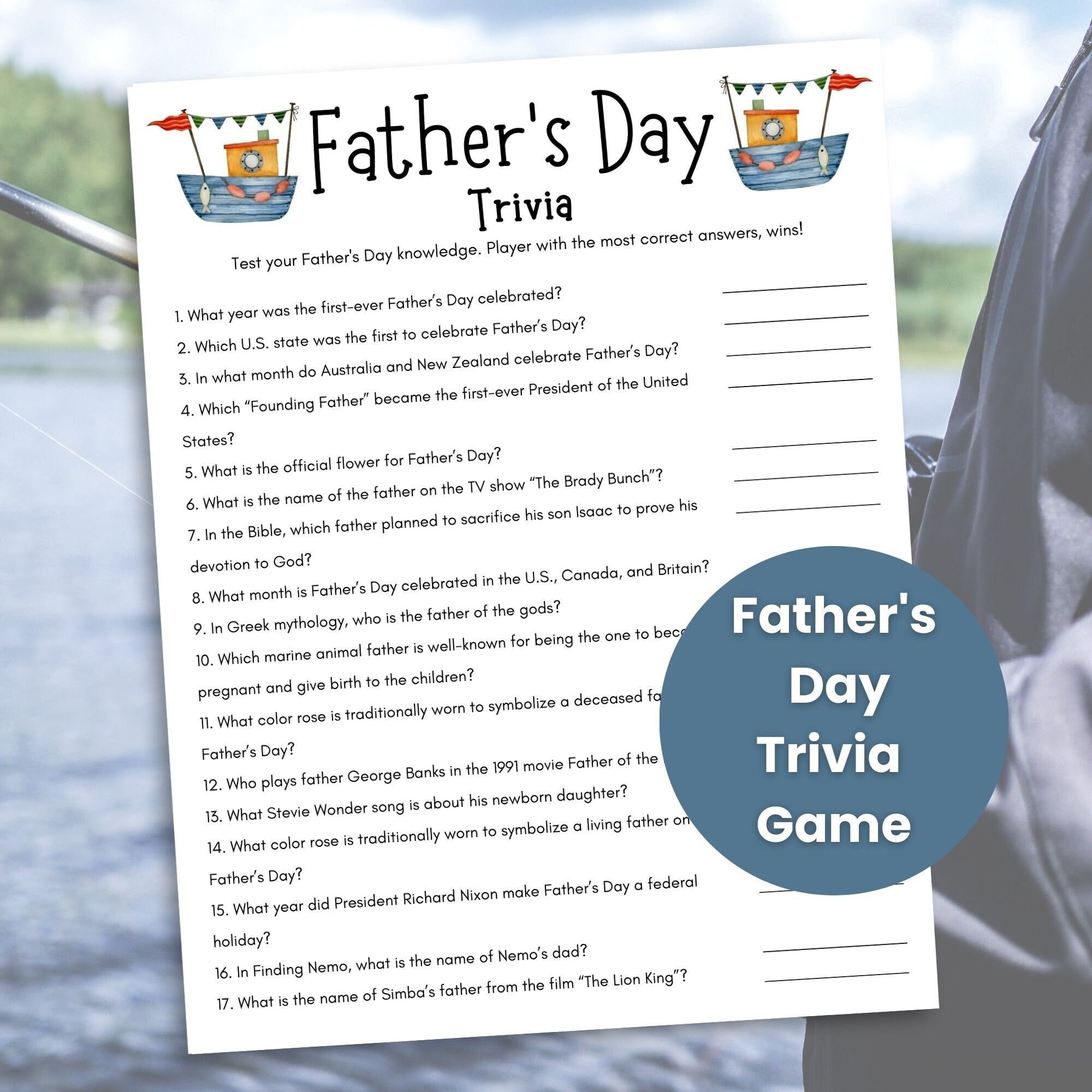 Fathers Day Trivia Game, Fathers Day Games, Seasonal Printable Game ...