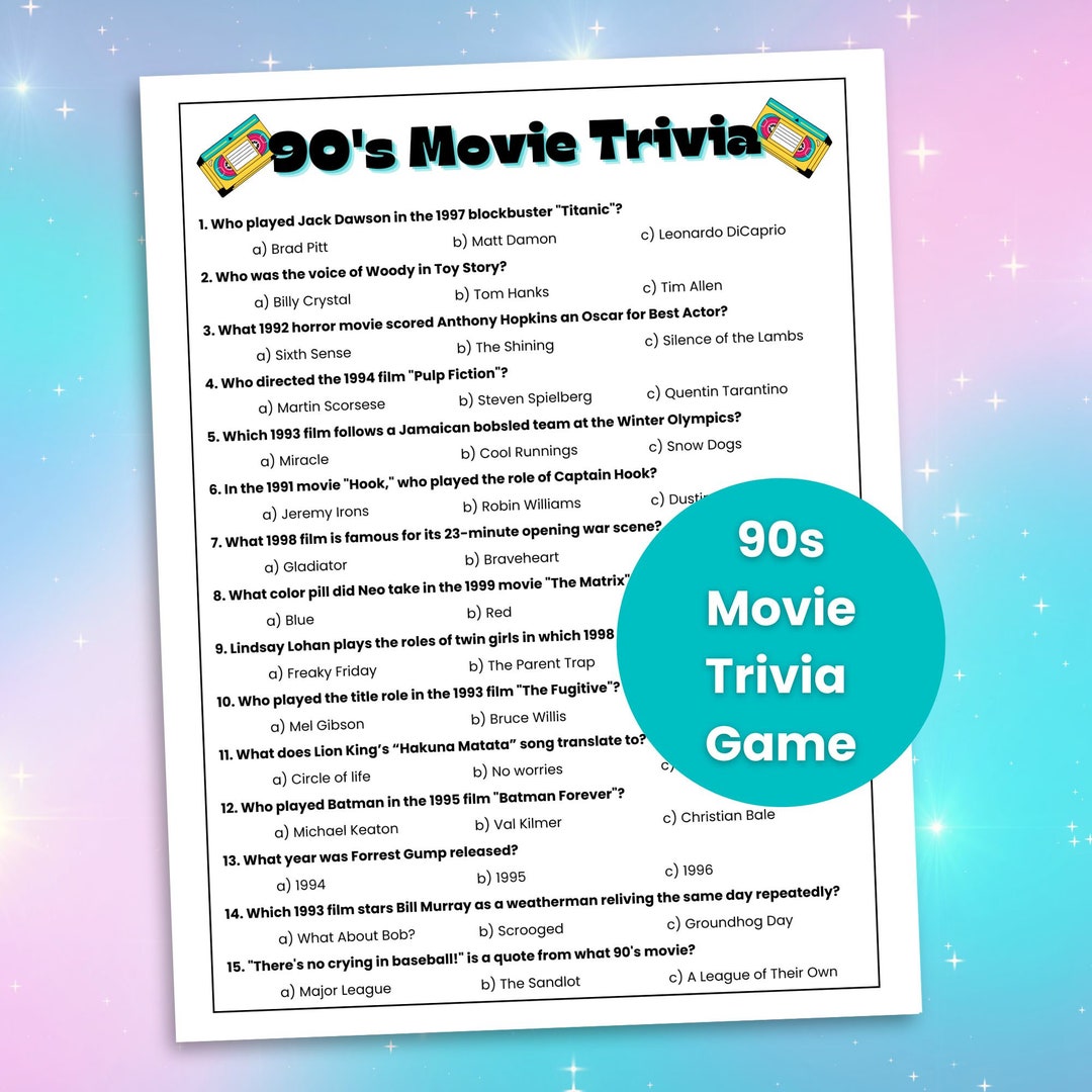 90s Movie Trivia Game, 90s Theme Party Game, 1990s Trivia Game, 90s ...