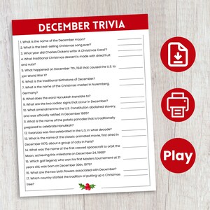 December Trivia Game, Christmas Trivia, Winter Trivia, Trivia Night ...