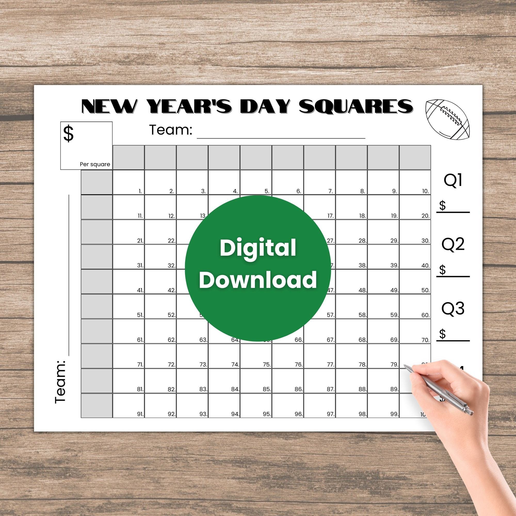 New Year's Day Squares Game, Football Squares Game, Football Betting ...