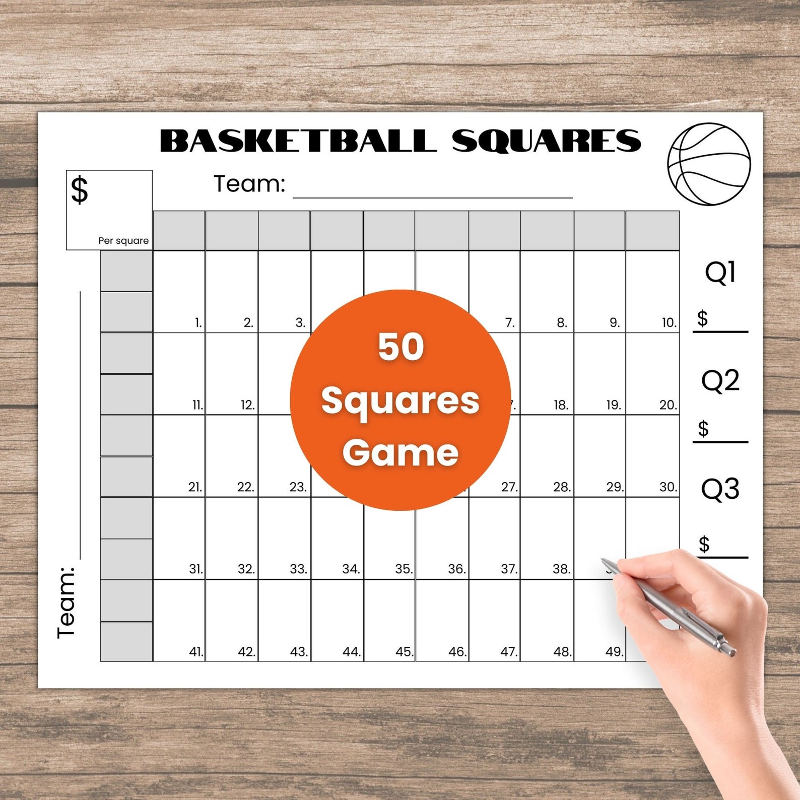 Basketball Squares Game, 50 Squares Game, Basketball Fundraiser ...