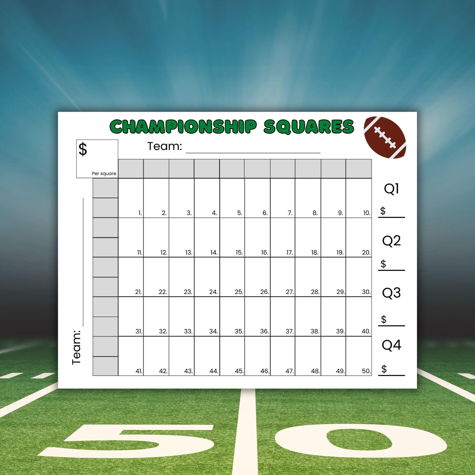 Championship 50 Squares Game, Football Squares Game Printable With ...