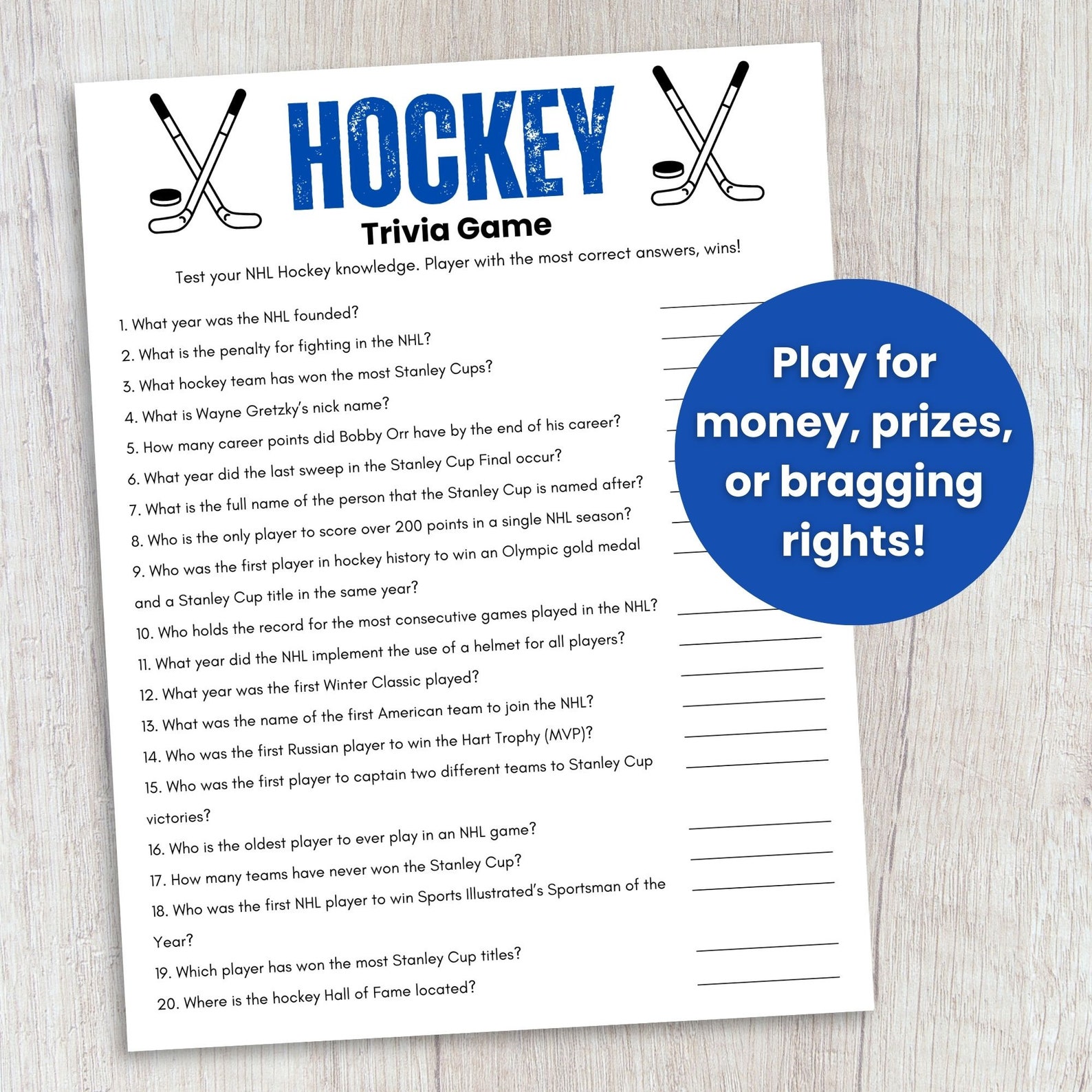 Hockey Trivia Game, Hockey Printable Game, Sports Trivia, Trivia ...
