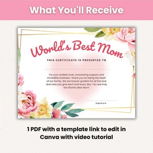 Editable World's Best Mom Certificate, Mom Certificate, Meaningful Mom ...