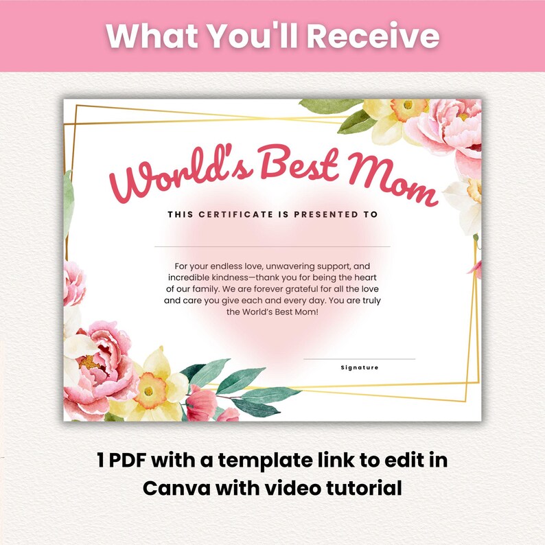 Editable World's Best Mom Certificate, Mom Certificate, Meaningful Mom ...