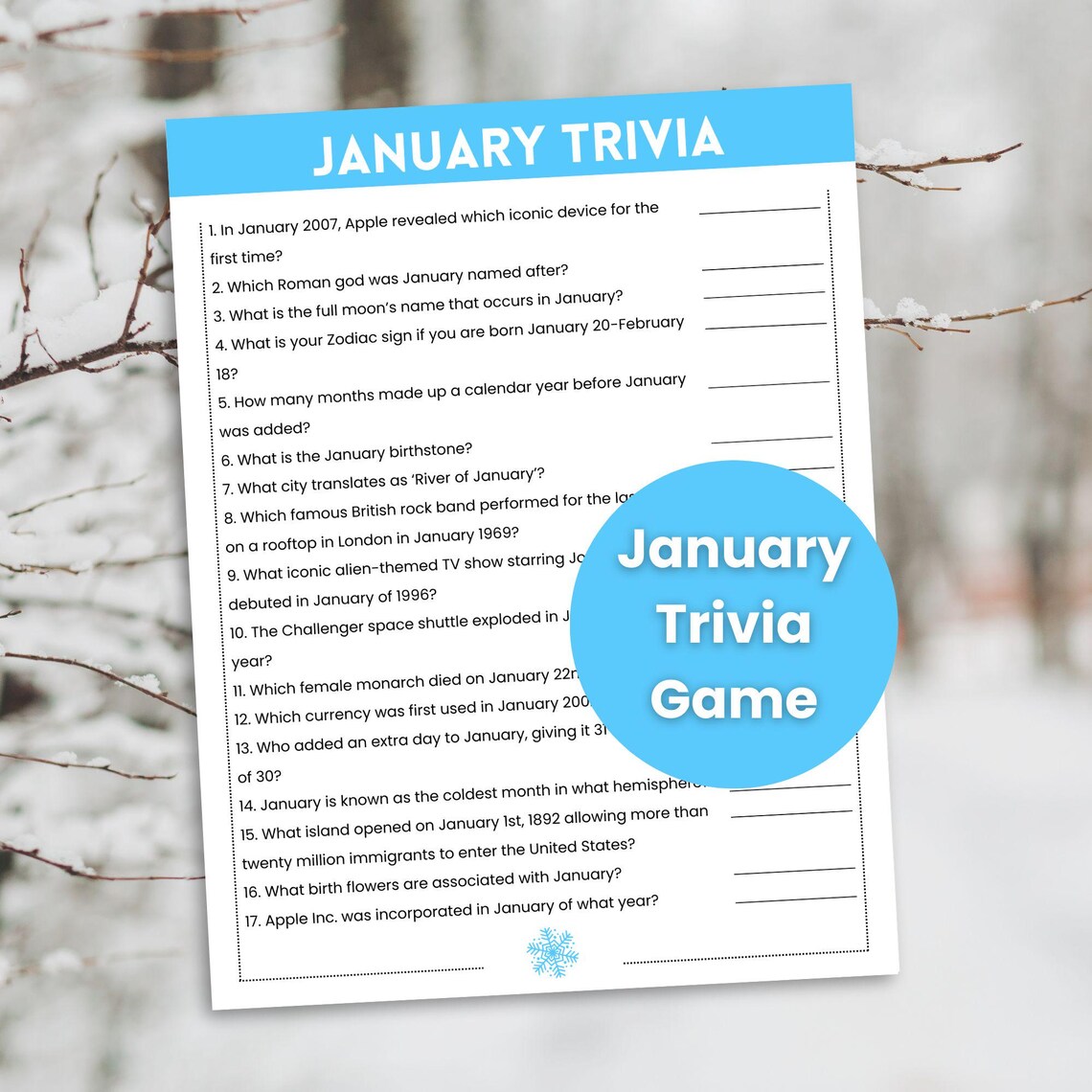 January Trivia Game, Holiday Trivia Game, January Games, Trivia ...