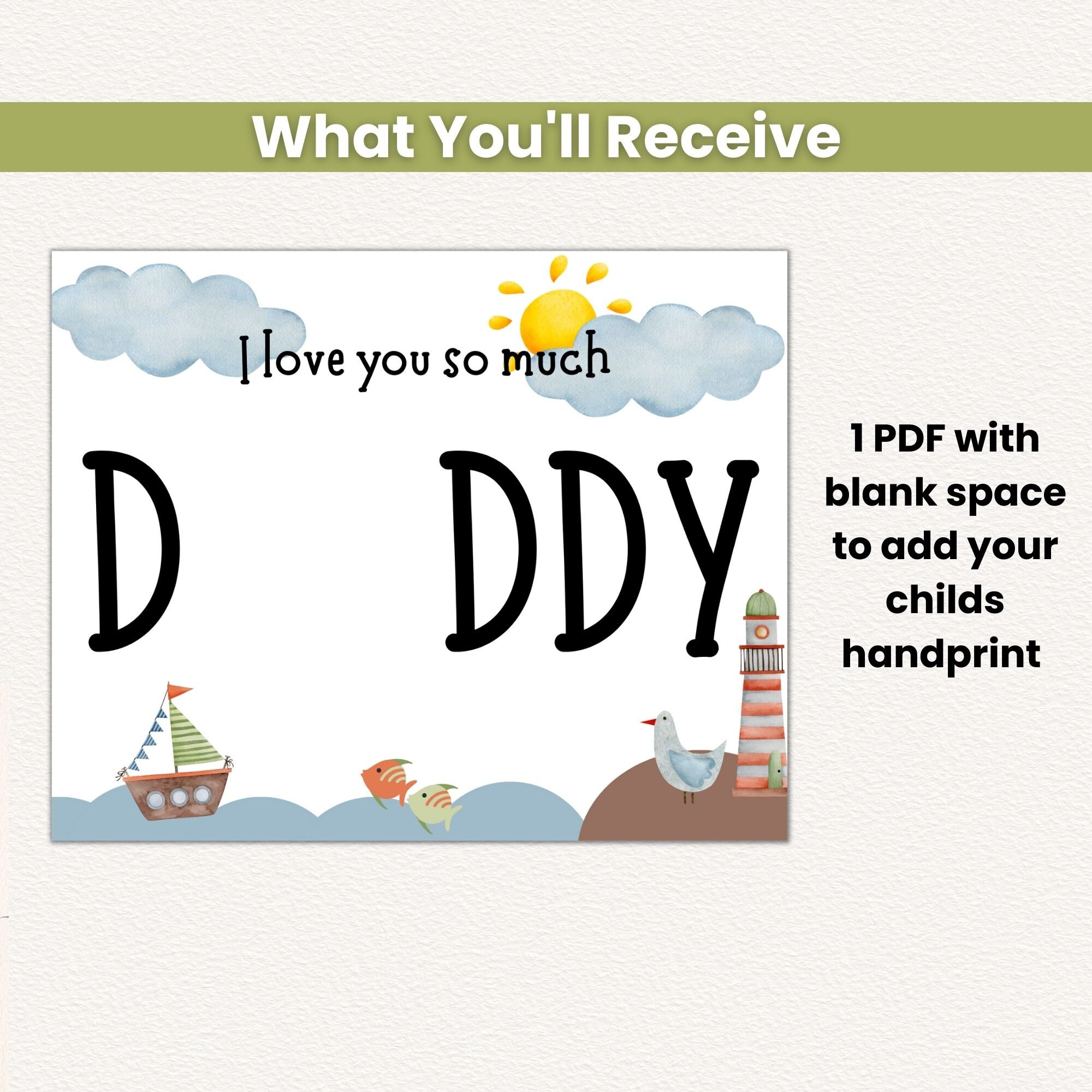 I Love You Daddy Handprint Art With Sailboat and Lighthouse, Fathers ...